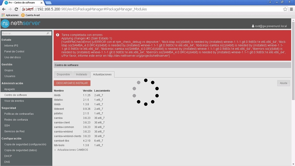 Error last update - Support - NethServer Community