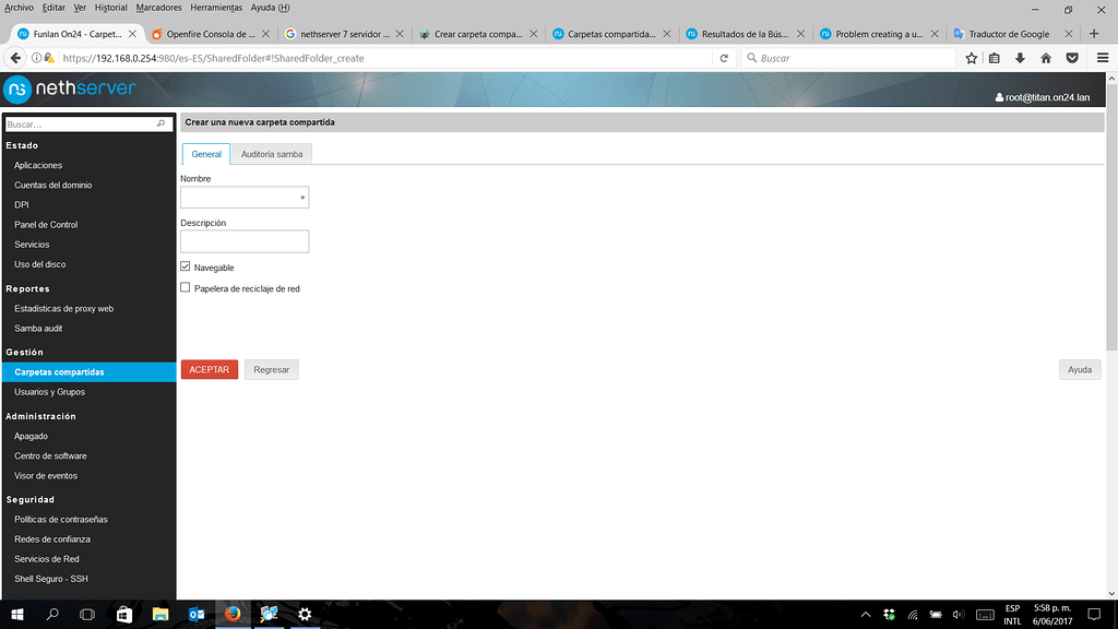 Problem with folder sharing, not all options come out - Support - NethServer Community