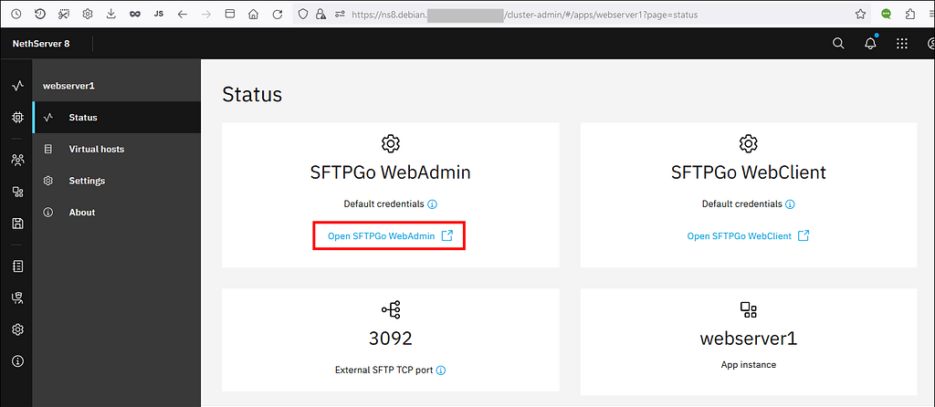 Open SFTPgo WebAdmin / How to adjust the link? - Bug - NethServer Community